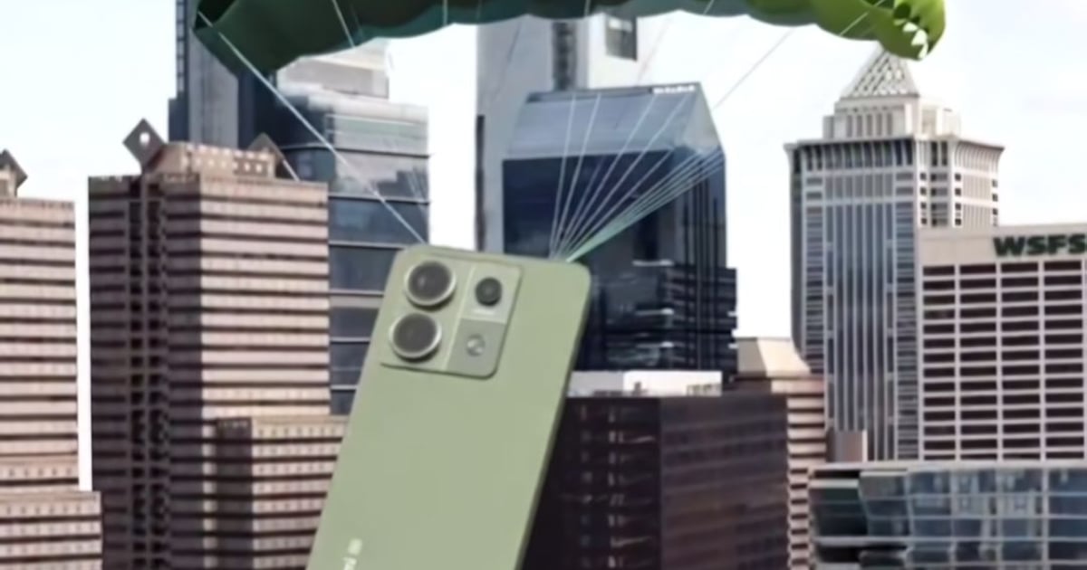 CGI Video Xiaomi Smartphone on Parachute in Green Cityscape