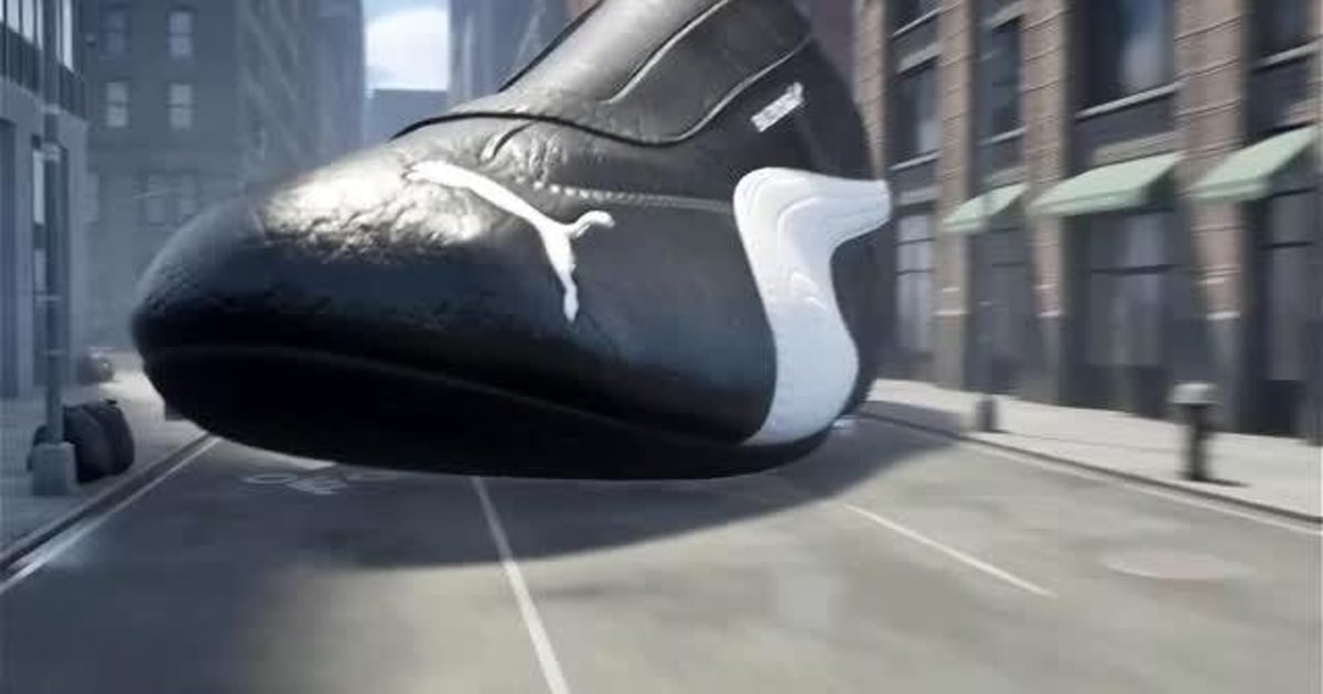 CGI Video Balenciaga Giant Puma Sneaker Glides Through City