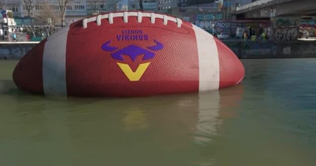 CGI Video Vienna Vikings Giant Football Floats Along Canal