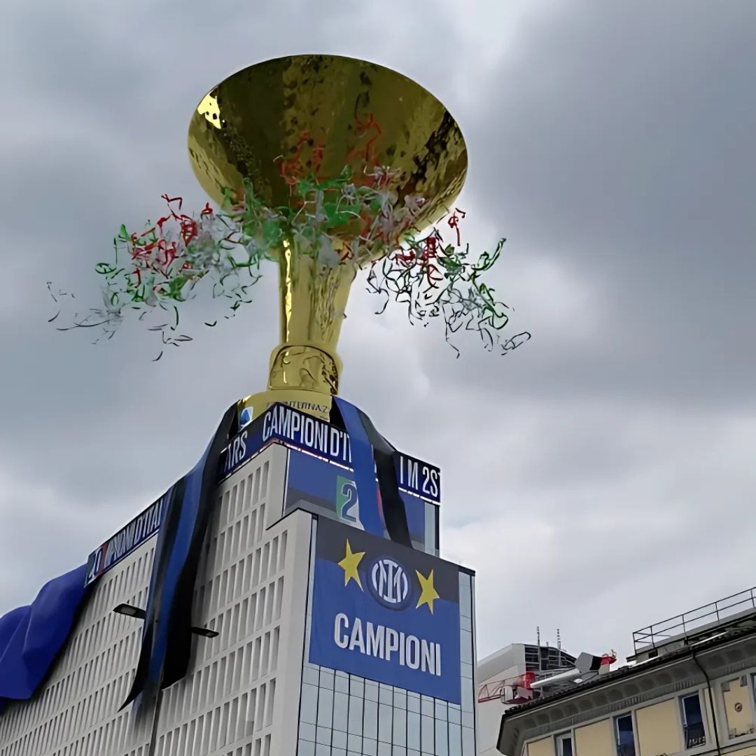 CGI Video Inter Giant Trophy Unveiled on Top of Building